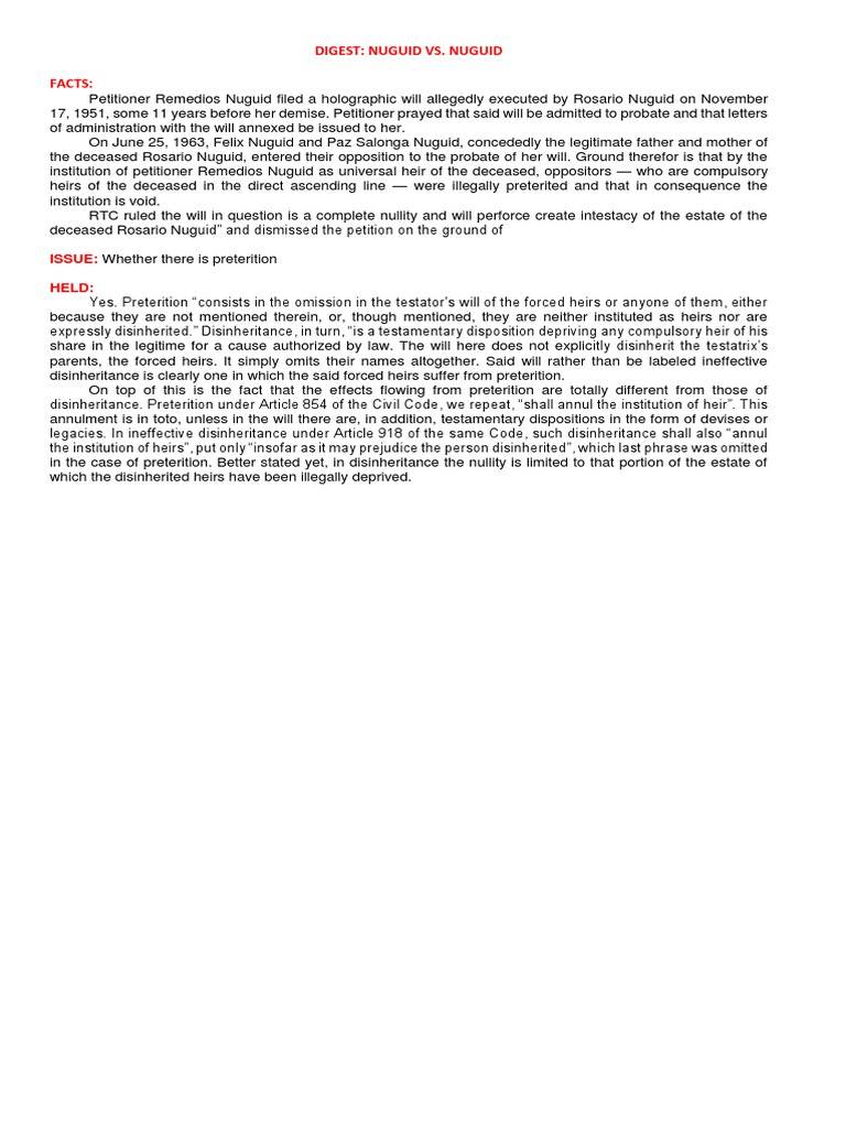 Digest - Nuguid vs. Nuguid | PDF