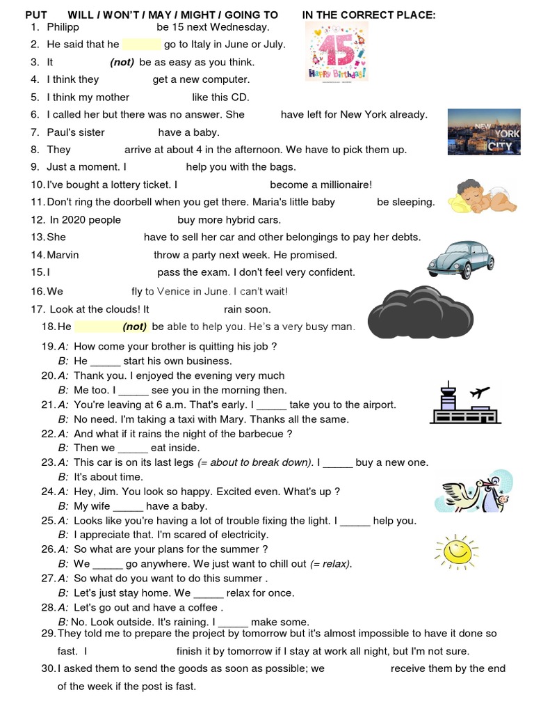 Predictions Will May Might Going To Grammar Drills - 88075 | PDF