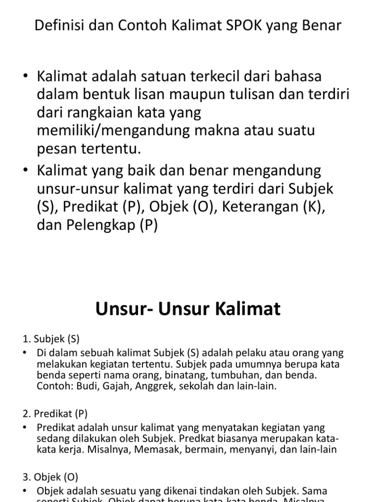 Definisi Dan Contoh Kalimat SPOK Yang Benar | PDF