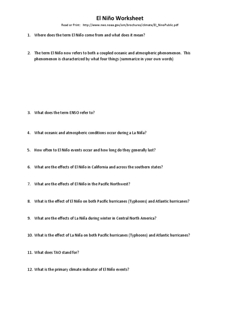 El Nino Worksheet | PDF
