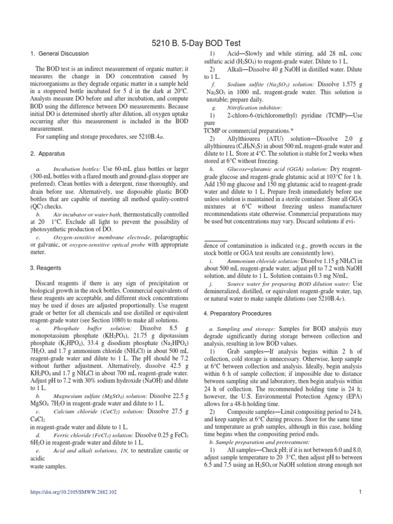 BOD5 APHA 5210B 23rd | PDF | Sewage Treatment | Sodium Hydroxide