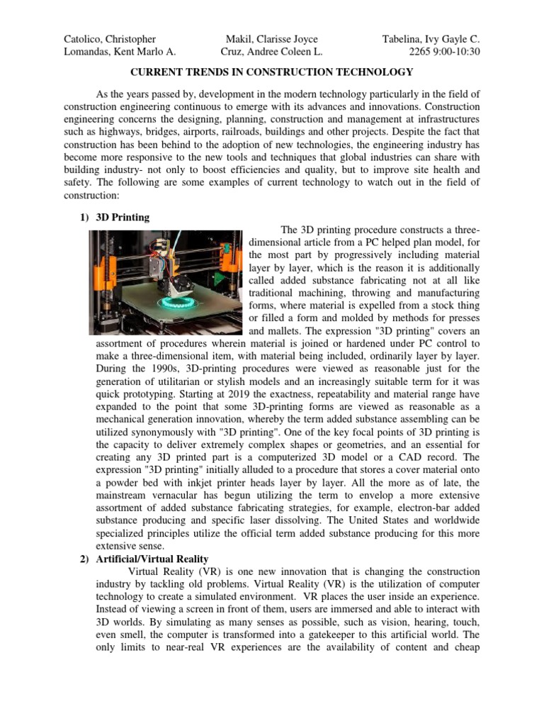 Current Trends in Construction Technology | PDF | 3 D Printing ...