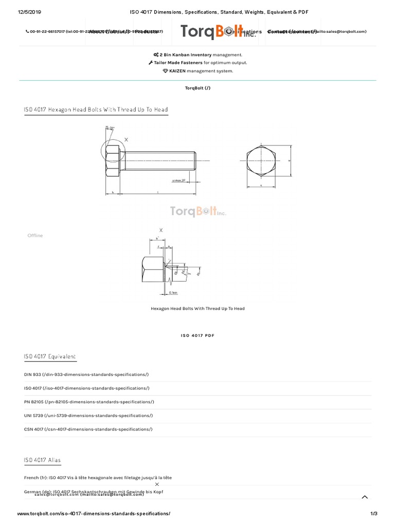 ISO 4017 Dimensions, Specifications, Standard, Weights, Equivalent ...