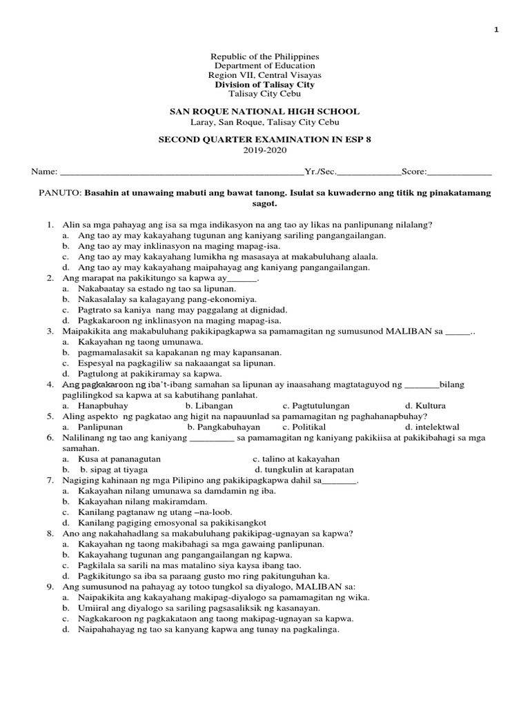 2nd Grading ESP. 8 | PDF