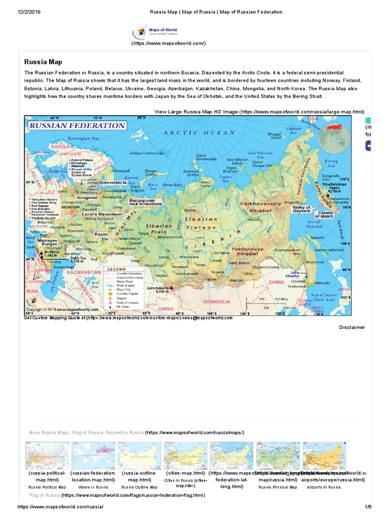 Russia Map - Map of Russia - Map of Russian Federation | PDF | Russia ...