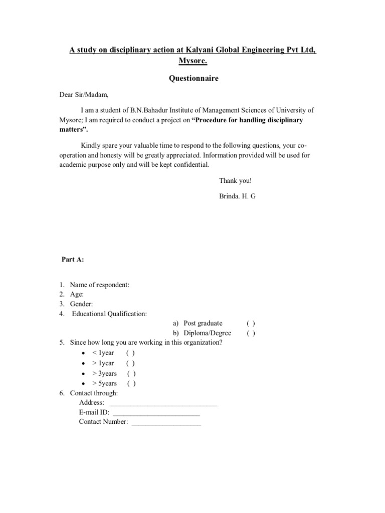 Questionnaire On Disciplinary Action at KGEPL | PDF | Justice | Crime ...