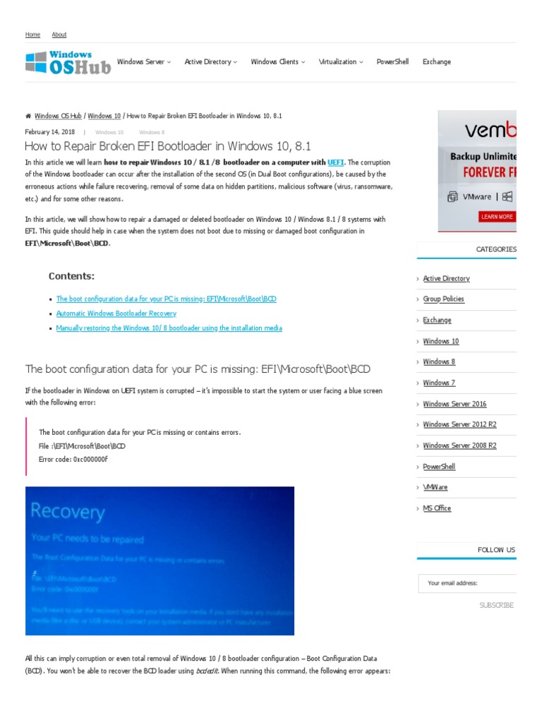 How To Repair Broken EFI Bootloader in Windows 10, 8.1 - Windows OS Hub ...