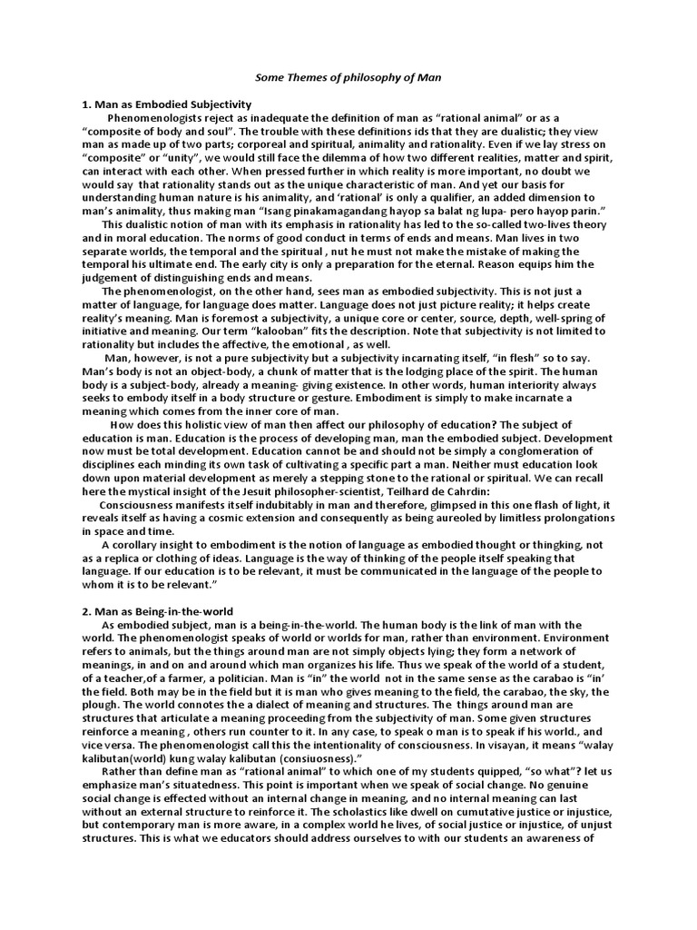 A12 Themes in Philo of Man | PDF | Phenomenology (Philosophy) | Dialogue