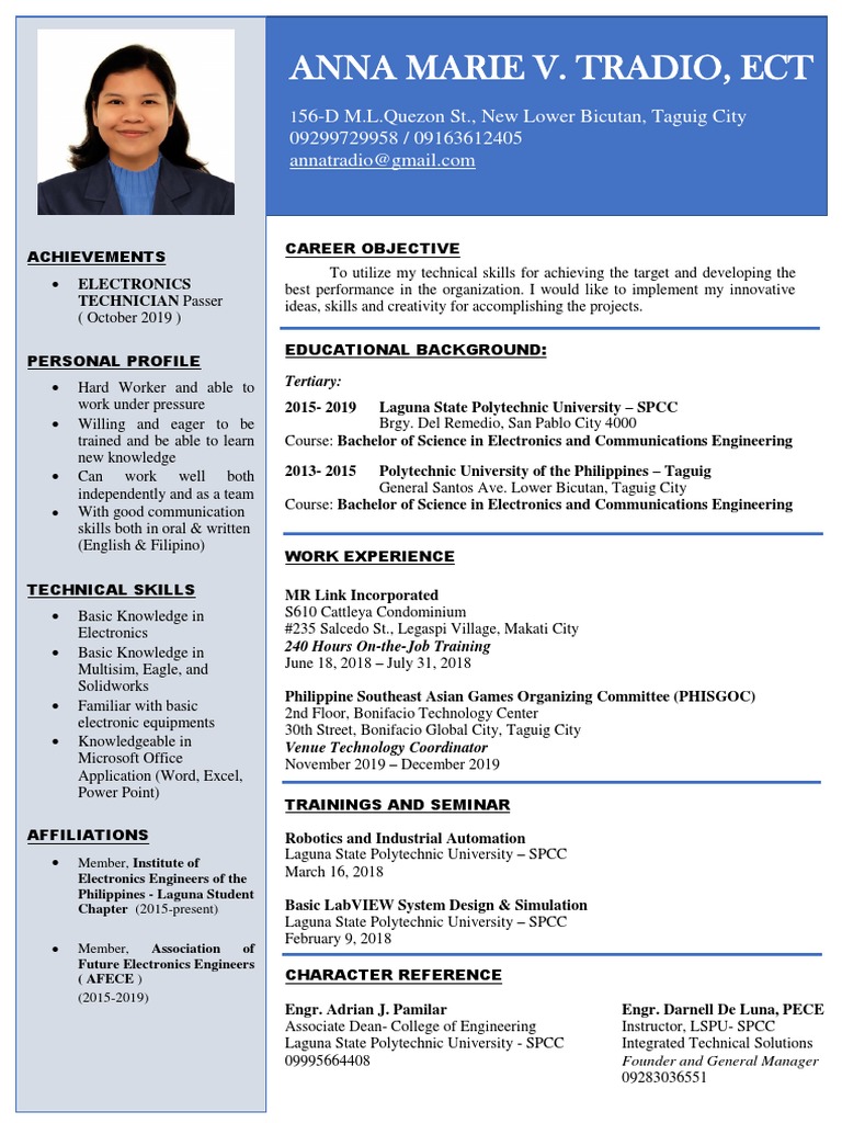 Tradio, Anna Marie (Resume) | PDF | Cognition | Science