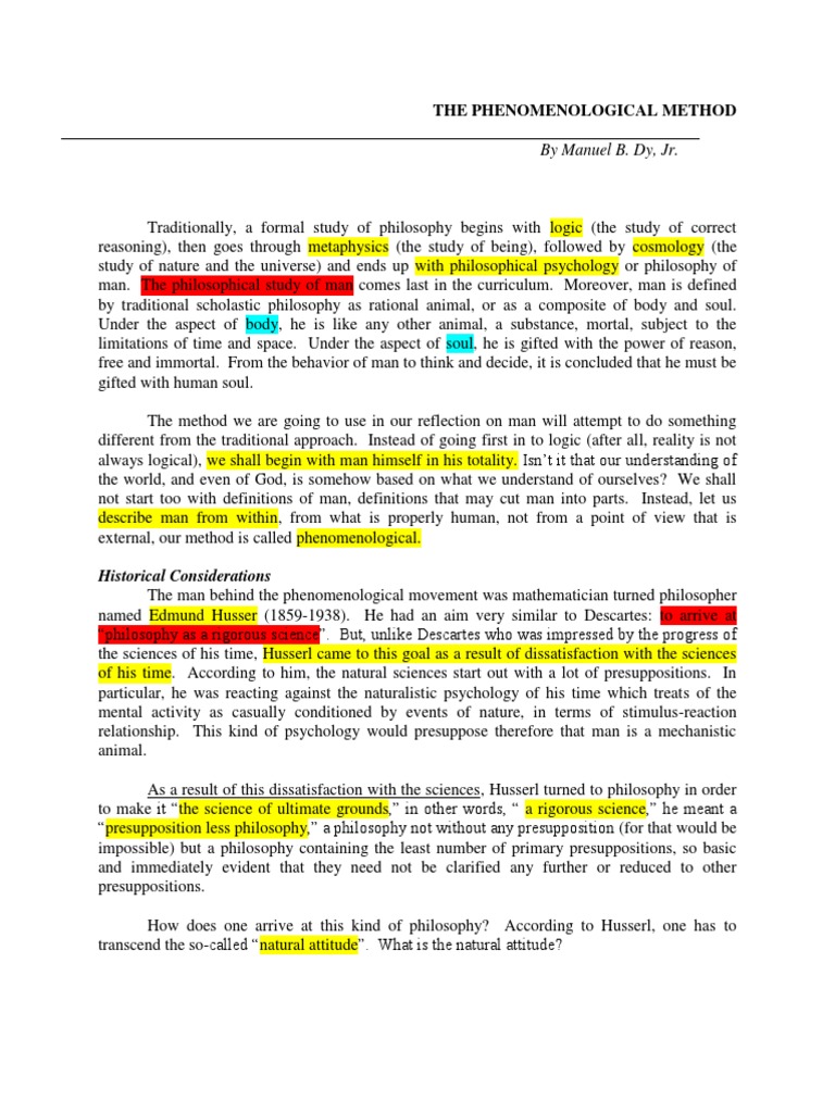 Understanding Husserl's Phenomenological Method | PDF | Phenomenology ...