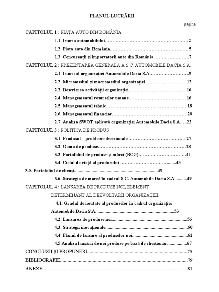 Plan Lucrare Disertatie | PDF