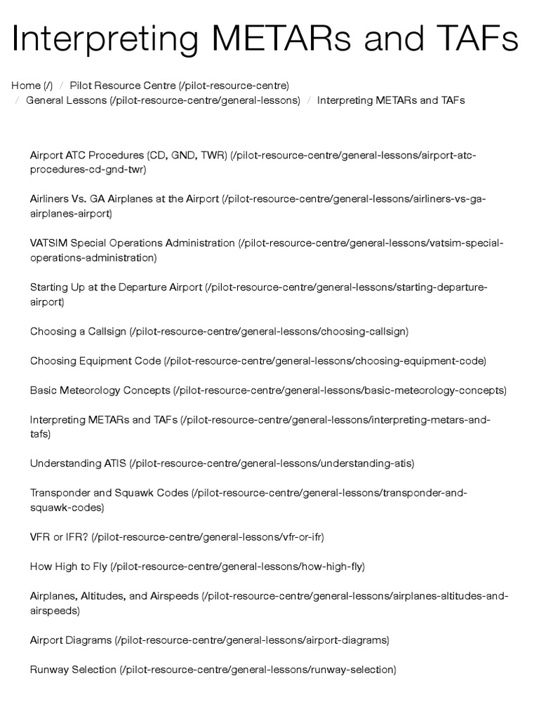 Interpreting METARs and TAFs | PDF | Altimeter | Cloud