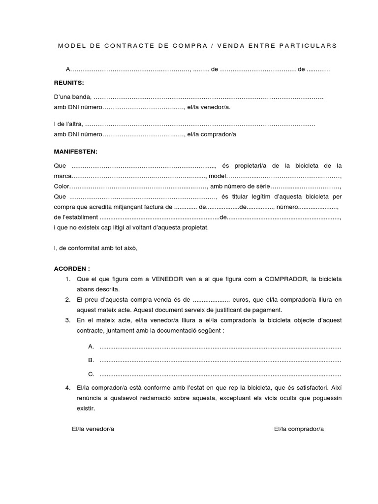 Contracte Compra Venda | PDF
