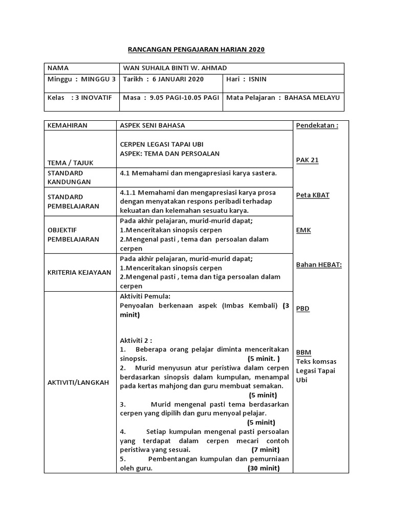 Contoh Penulisan RPH | PDF