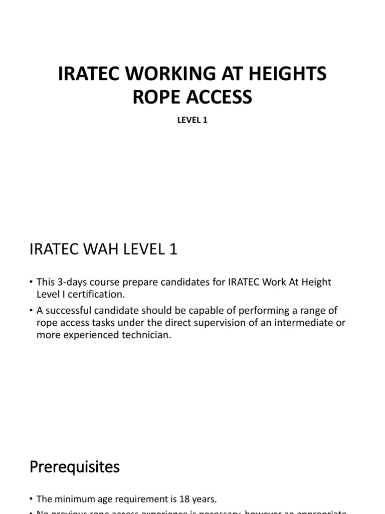 Level 1 Rope Access Training Overview | PDF | Occupational Safety And ...