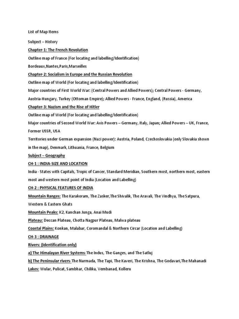 List of Map Items Class Ix | PDF | Physical Geography | Geography