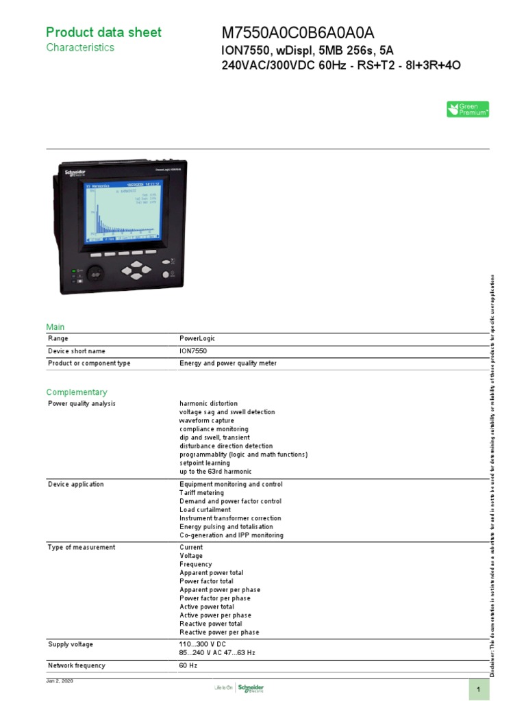 ION7550 Power Quality Meter Datasheet | PDF | Ac Power | Electrical ...