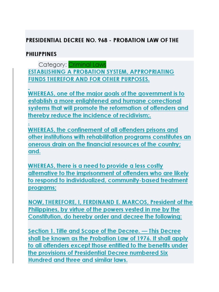 Probation Law PD 968 & Related Jurisprudence | PDF | Probation ...