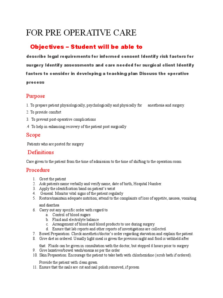 Pre Operative and Postoperative | PDF | Surgery | Anesthesia