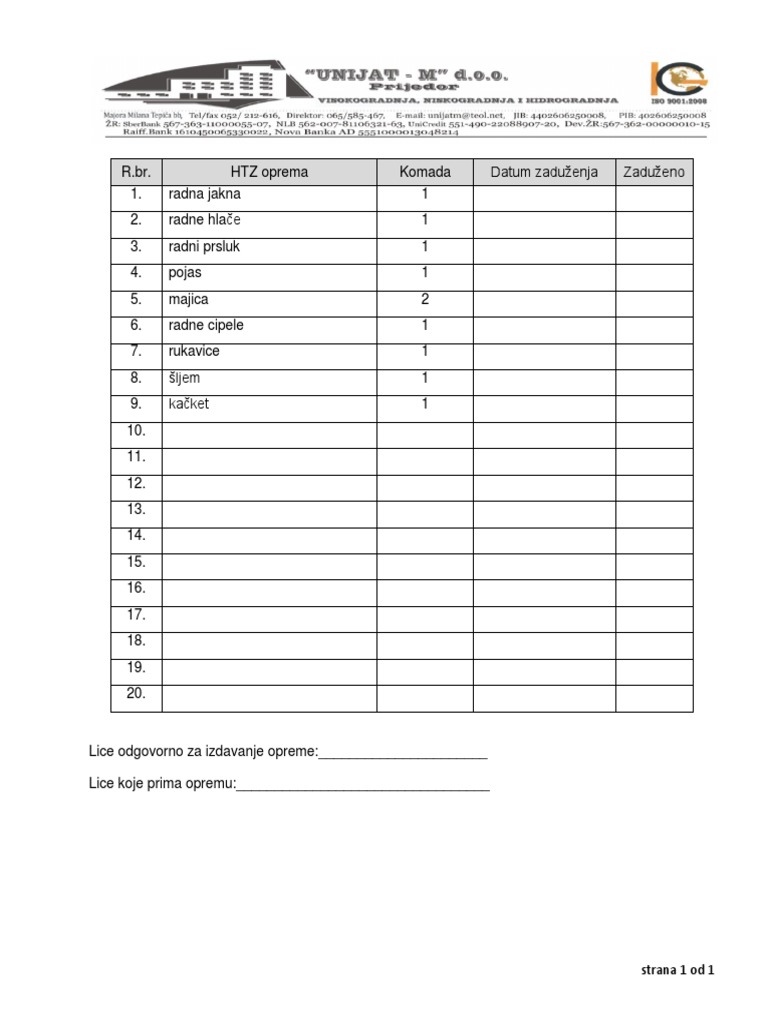 Zaduženje Radne Opreme | PDF