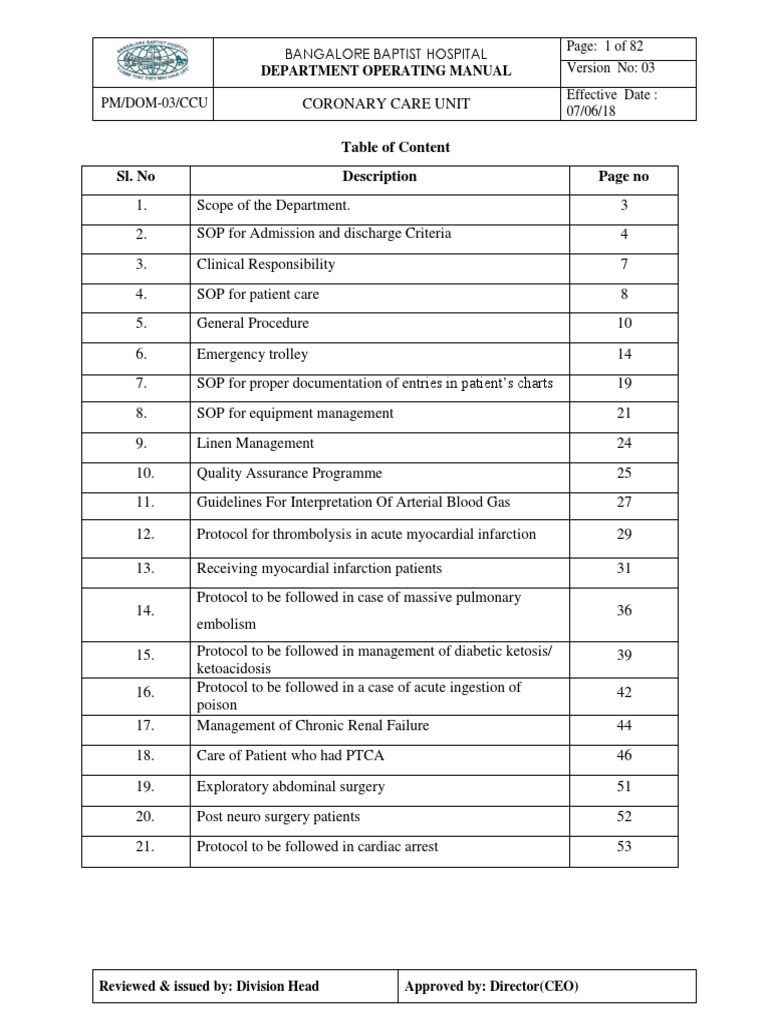 CCU Operating Manual Overview | PDF | Intensive Care Unit | Hospital