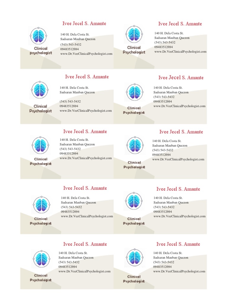 Saample Calling Card Design | Download Free PDF | Psychology | Clinical ...