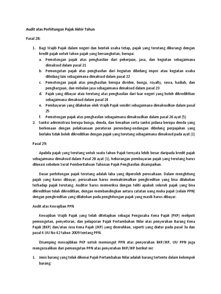 Audit Perhitungan Pajak Akhir Tahun | PDF | Pengelolaan Keuangan & Uang ...