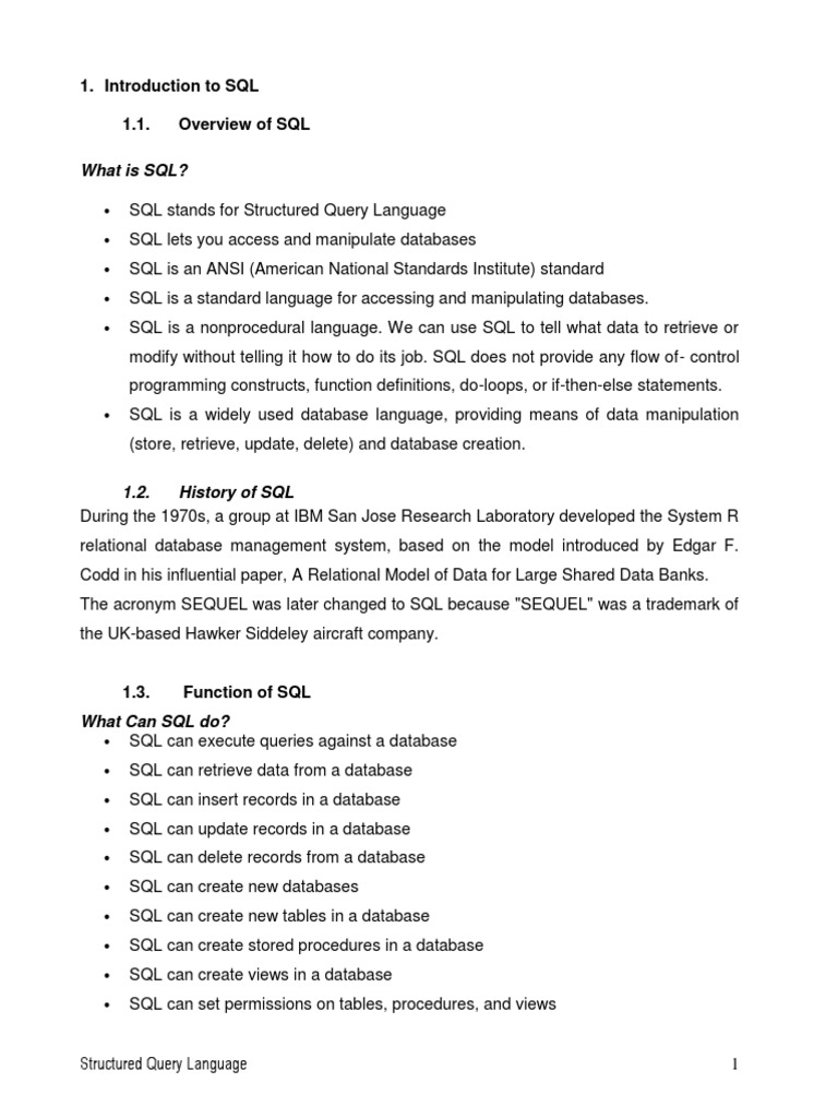 Introduction To Sql Pdf Sql Relational Database