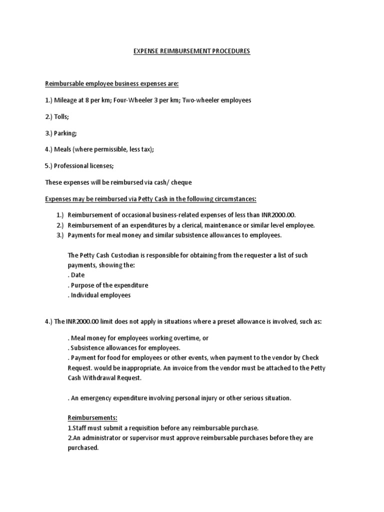 Clear Guidelines for Reimbursing Employee Expenses and Pre-Approving ...