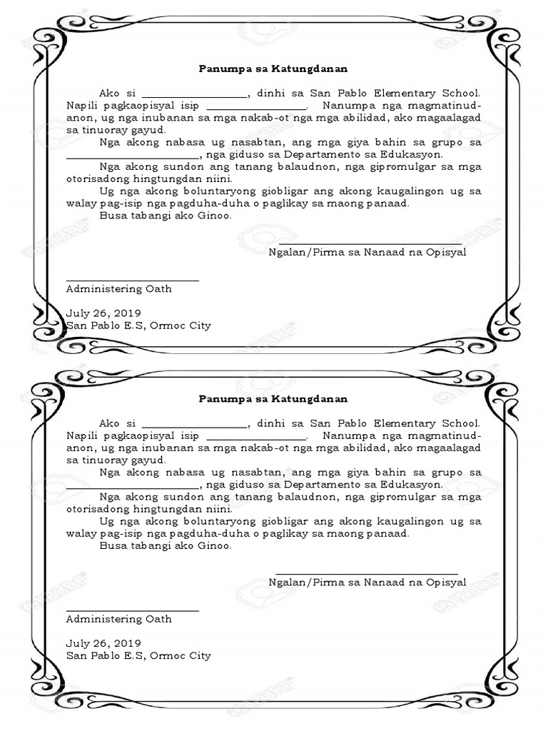 Induction Oath Bisaya | PDF