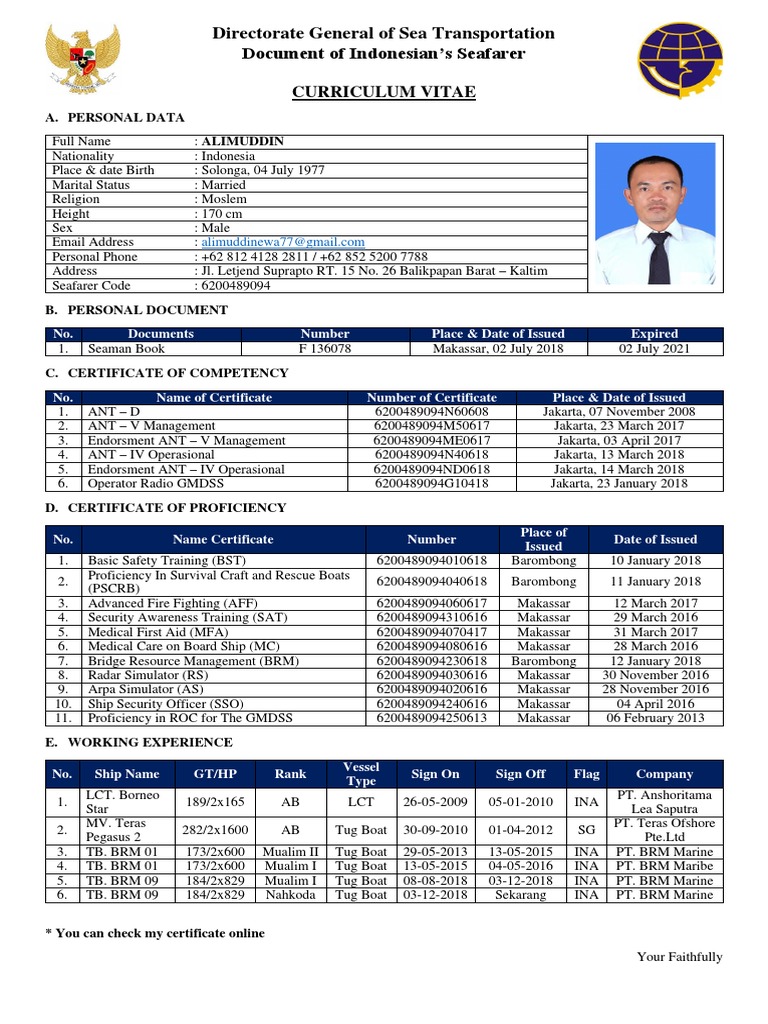 CV Alimuddin | PDF | Ships | Shipping