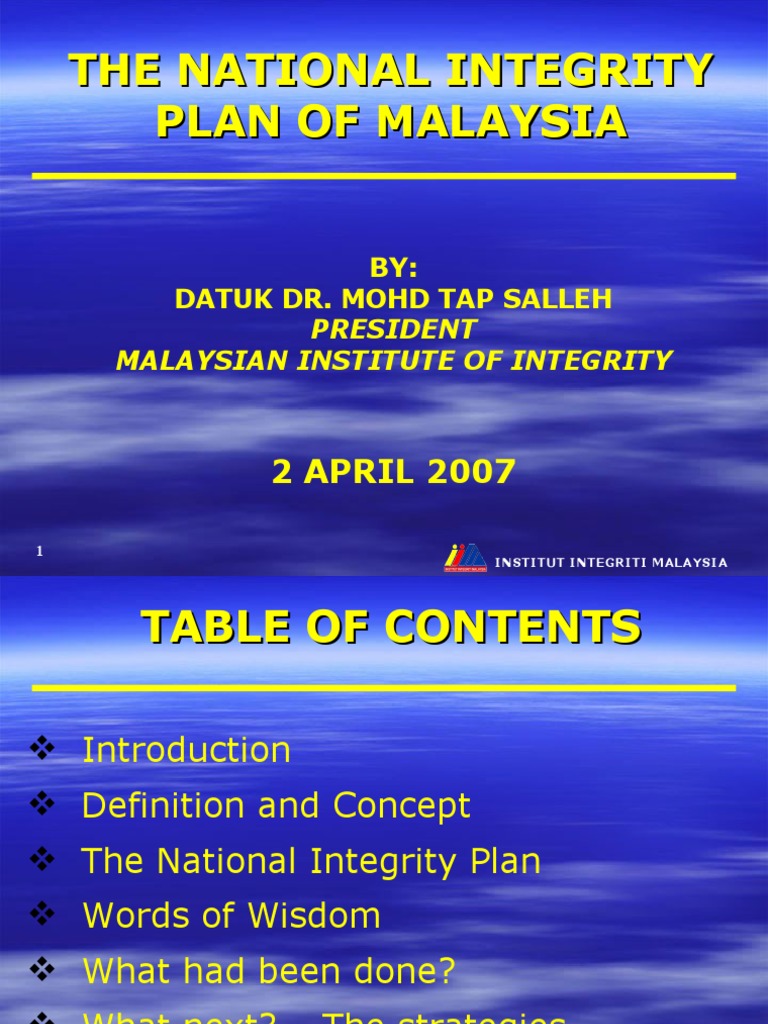 The National Integrity Plan of Malaysia | PDF | Integrity | Governance