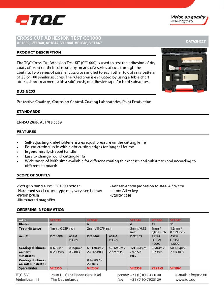 TQC Cross Cut Adhesion Test Kit CC1000 | PDF | Coating | Knife