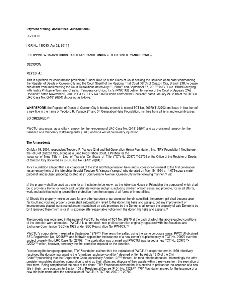 Filing of Docket Fees - Acquiring Jurisdiction | PDF | Complaint | Lawsuit