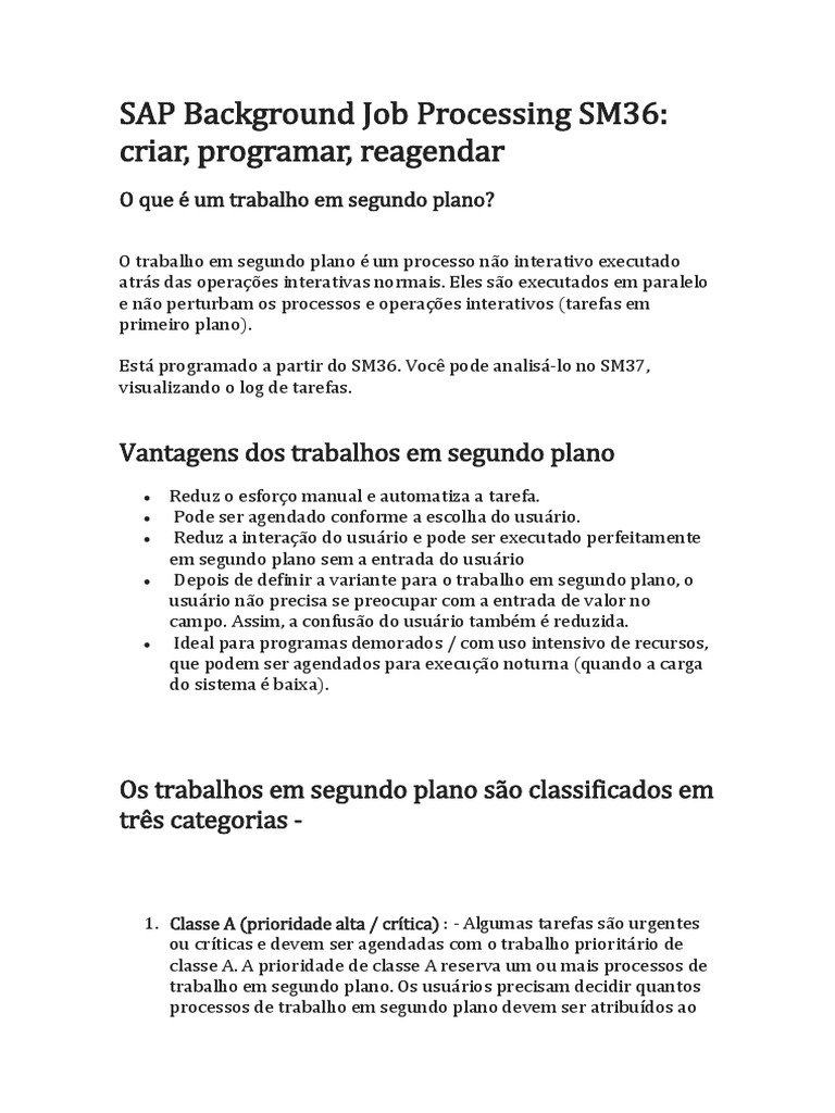 SAP Background Job Processing SM36 - Criar - Programar - Reagendar | PDF | Informática | Programas