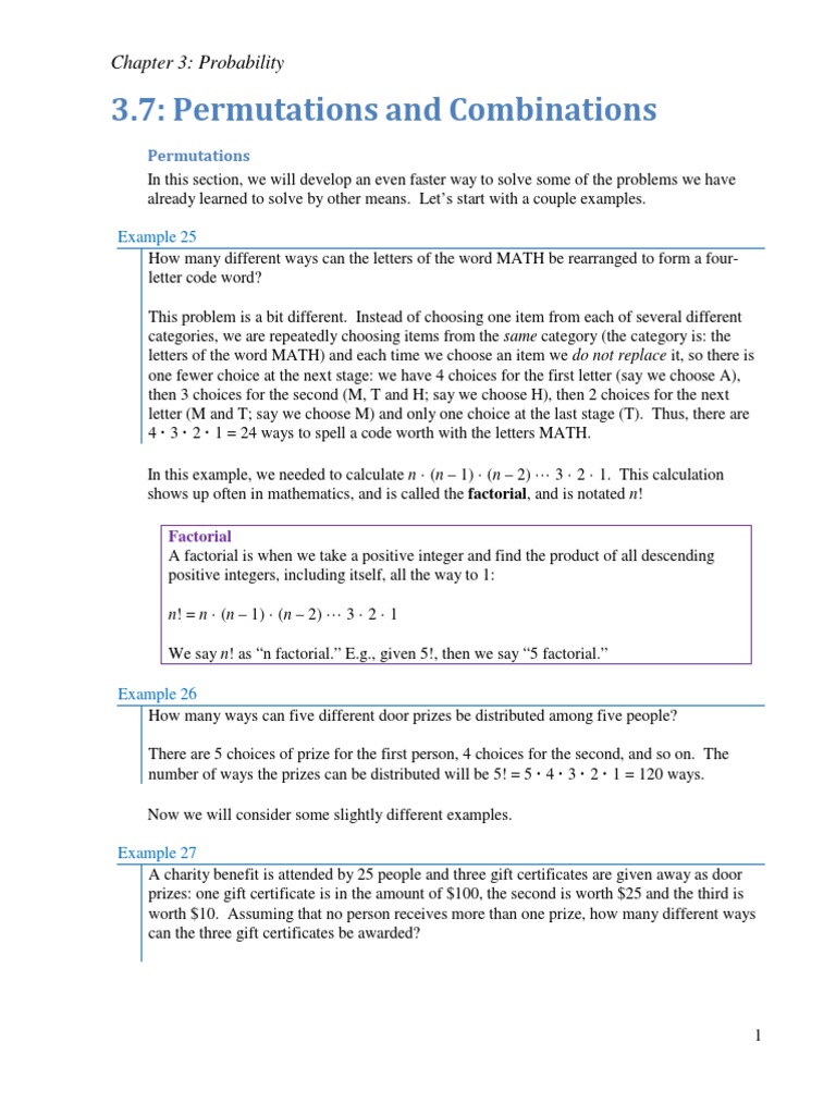 3.7 Combinations Permutations | PDF | Permutation | Teaching Mathematics