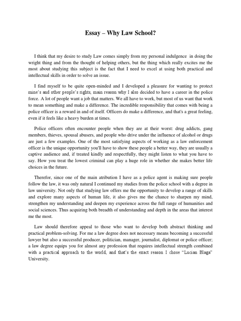 Why Law School? - Essay | PDF | Thought | Police Officer