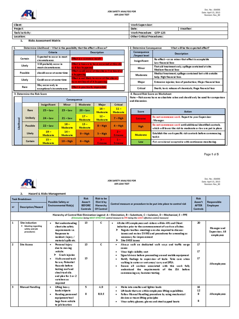 JSA006 - Vacuum Box Testing | PDF | Personal Protective Equipment ...