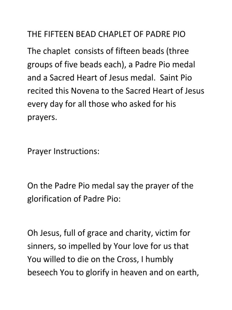 The Fifteen Bead Chaplet of Padre Pio | PDF