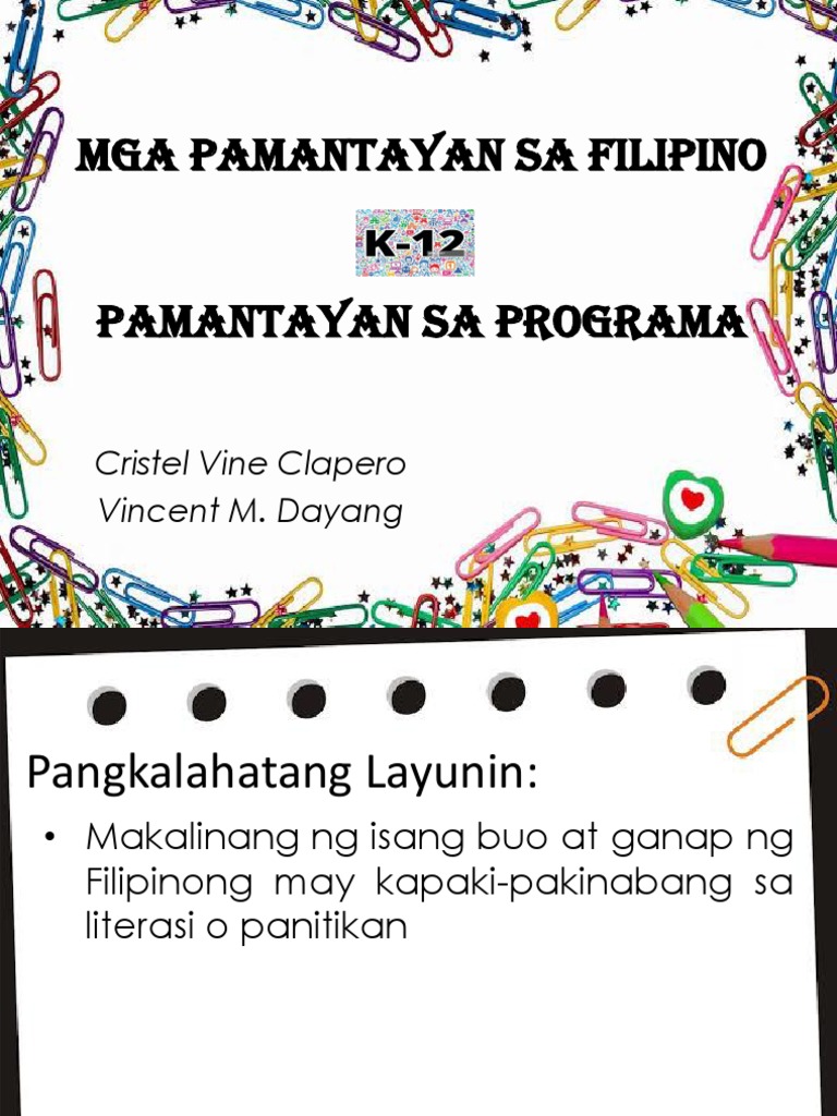 Mga Pamantayan Sa Filipino | PDF