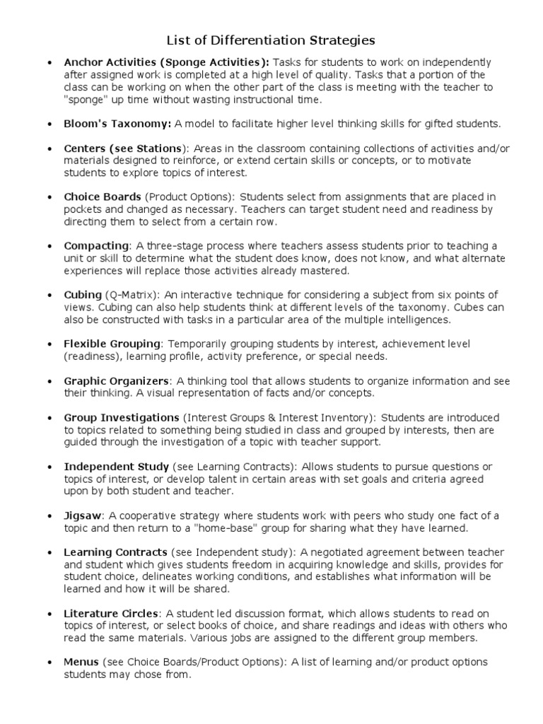 Differentiation Strategies | PDF | Differentiated Instruction | Teachers