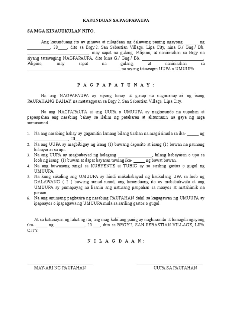 Kasunduan Sa Pagpapaupa | PDF