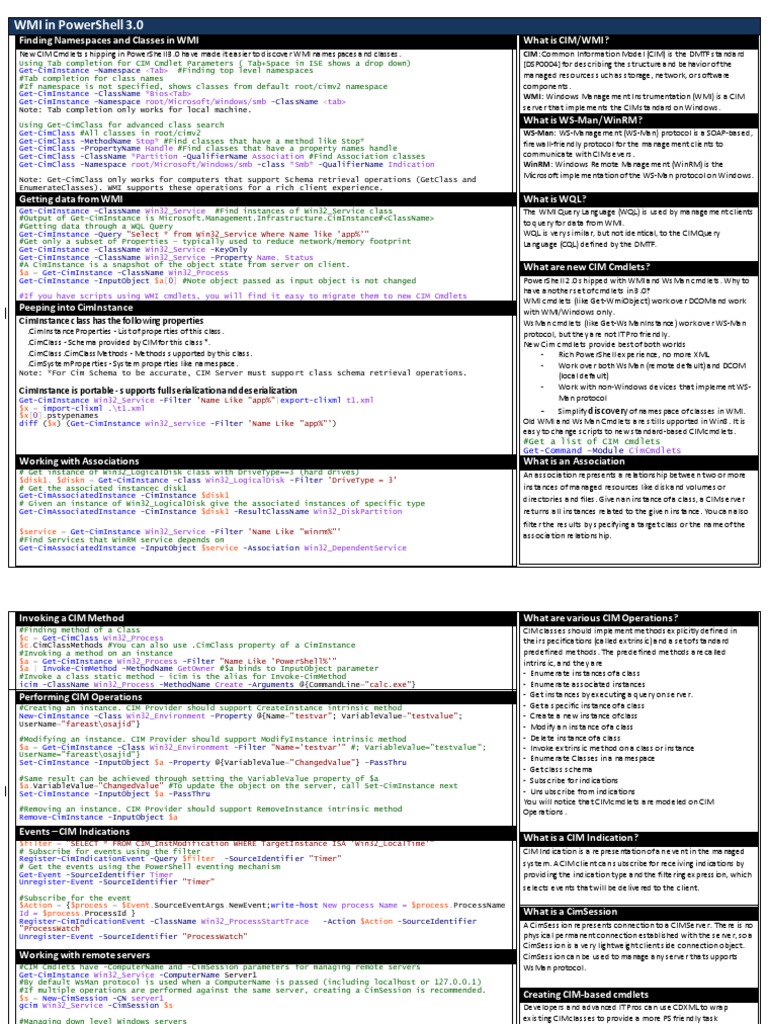 WMI CheatSheet For PS PDF | PDF | Server (Computing) | Class (Computer Programming)