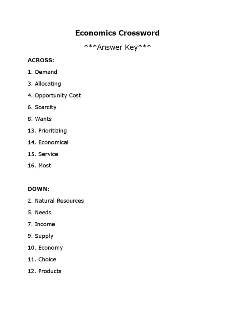 Economics Crossword KEY PDF | PDF