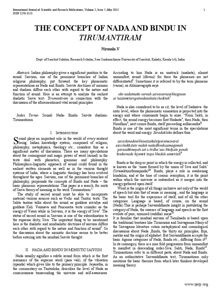 Nada and Bindu in Tirumantiram | PDF | Shiva | Nondualism