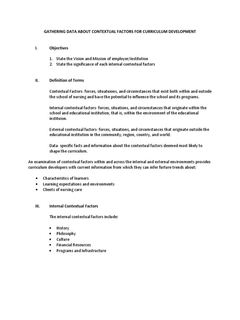 Gathering Data About Contextual Factors For Curriculum Development ...