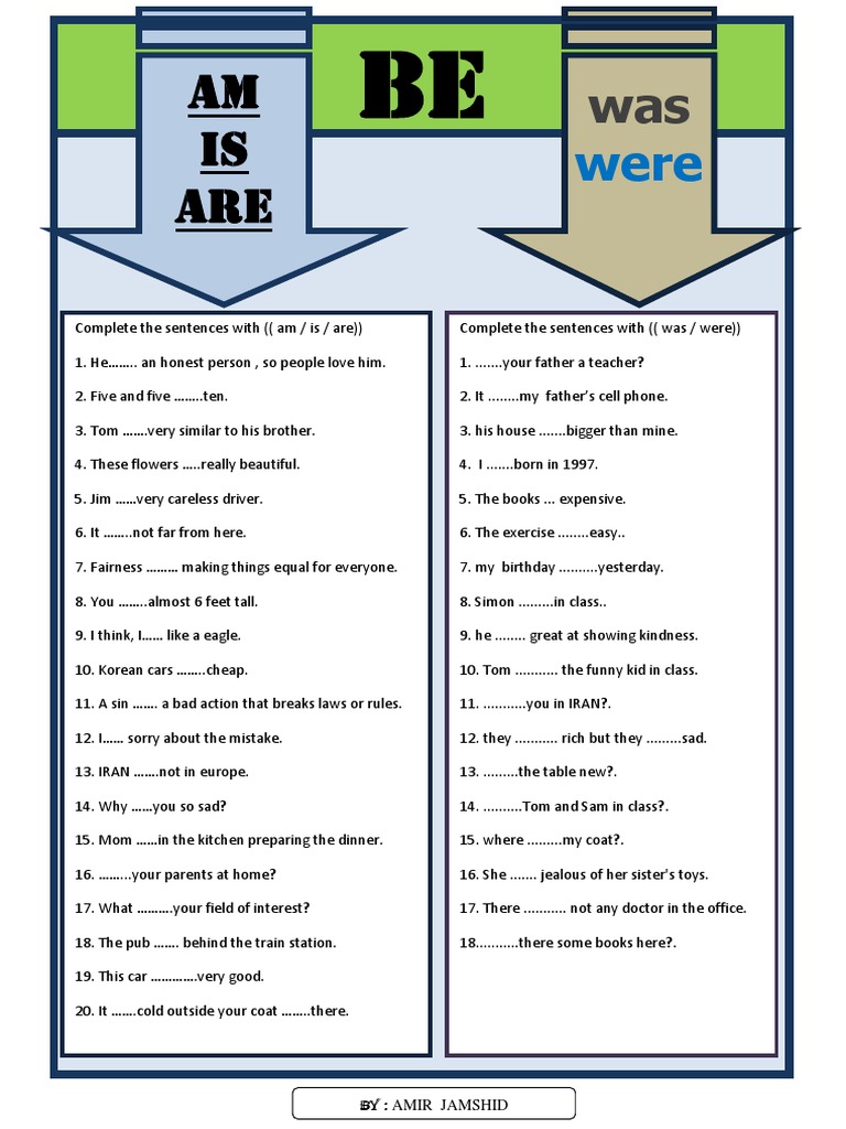 Is, Am, Are, Was, Were Worksheet | PDF | Language Arts & Discipline