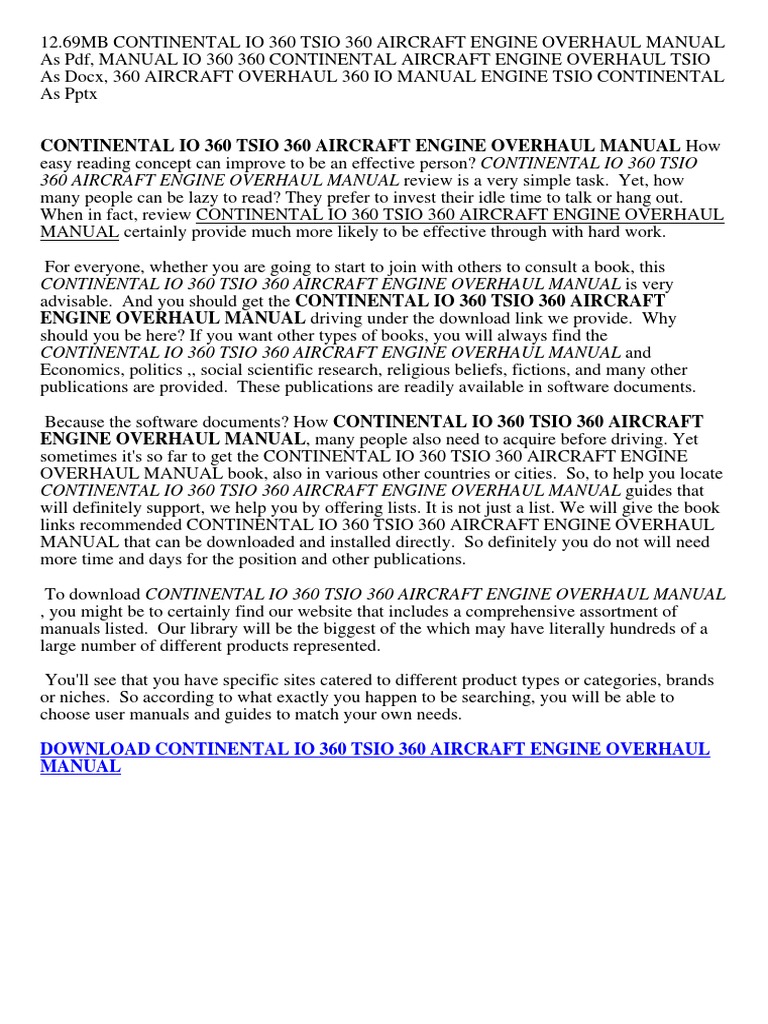 Continental Io 360 Tsio 360 Aircraft Engine Overhaul Manual | PDF ...