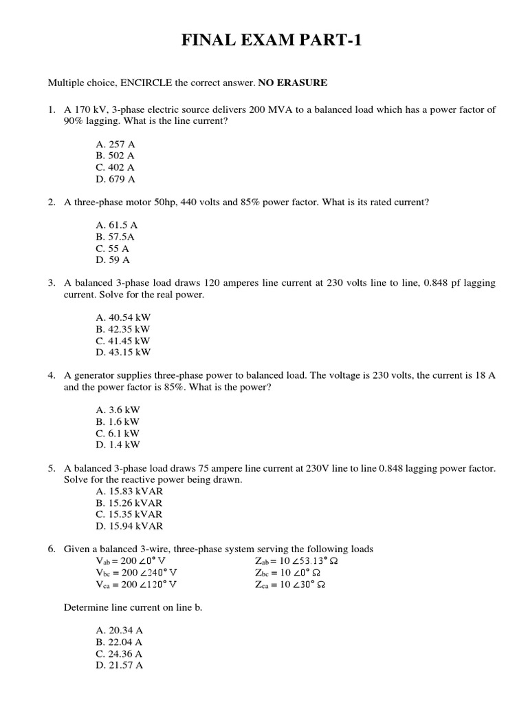 Phase 2 Electrical Exam Practice Questions | PDF | Electrical ...