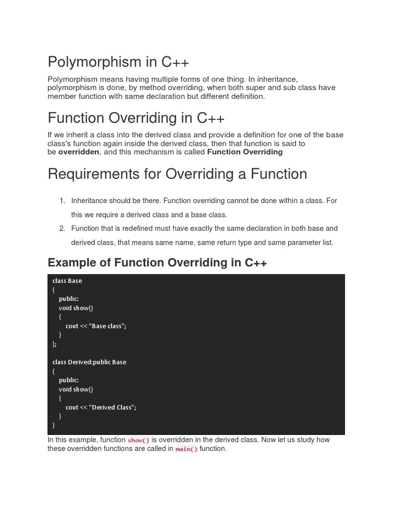C Polymorphism Pdf Inheritance Object Oriented Programming Parameter Computer